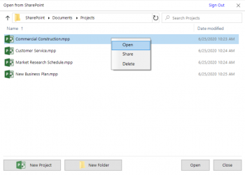 Open from SharePoint Online - Project Plan 365