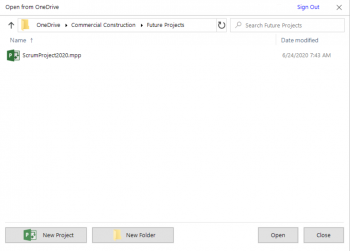 Open from OneDrive – Project Plan 365