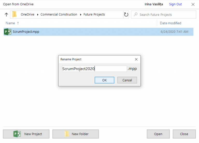 Open from OneDrive – Project Plan 365