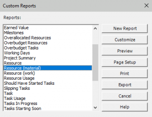 Resource Material Report – Project Plan 365