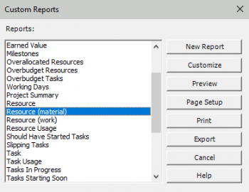 Resource Material Report – Project Plan 365