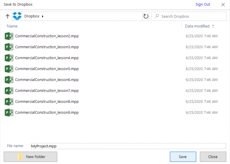 Open from Dropbox – Project Plan 365