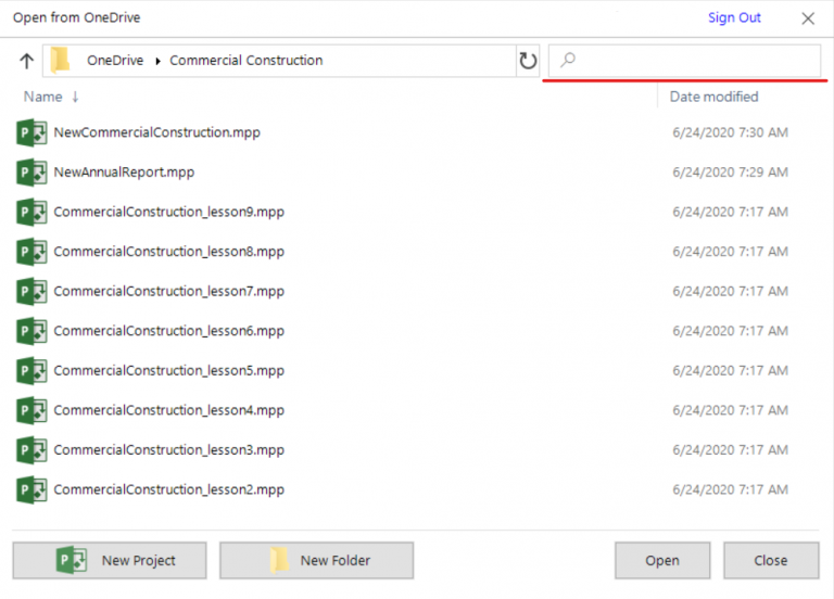 Open from OneDrive – Project Plan 365