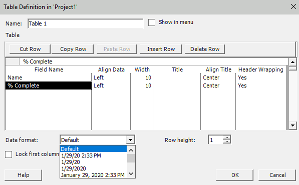 Tables – Project Plan 365