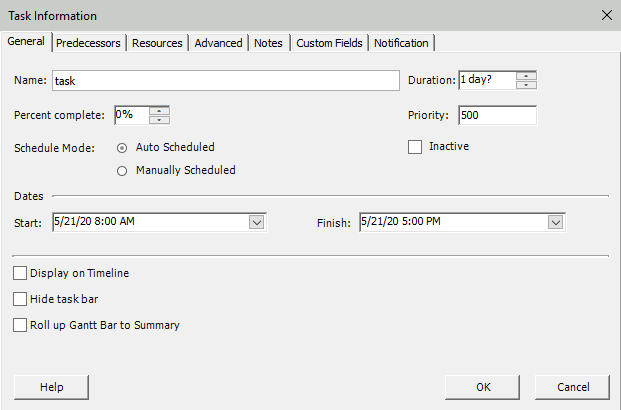 Task Information – Project Plan 365