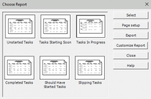 Tasks in Progress Report – Project Plan 365