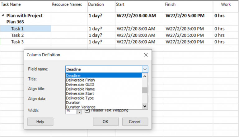 Deadlines - Project Plan 365