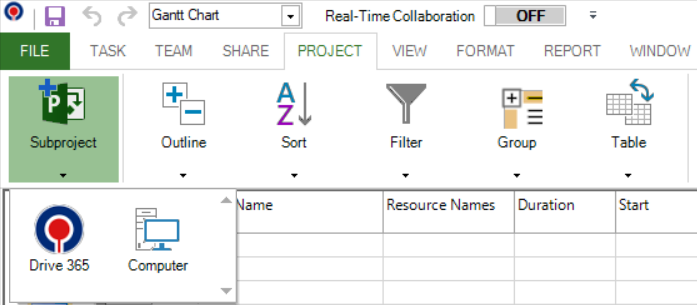 Master project and subprojects – Project Plan 365