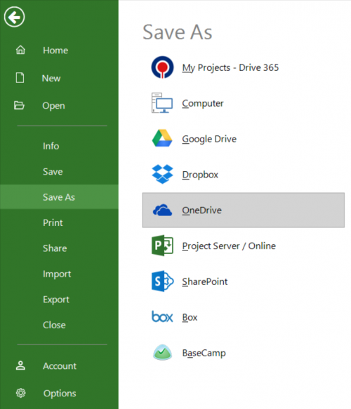 Open from OneDrive – Project Plan 365