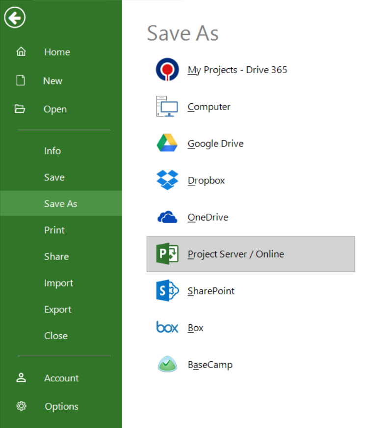 Open from Project Online – Project Plan 365