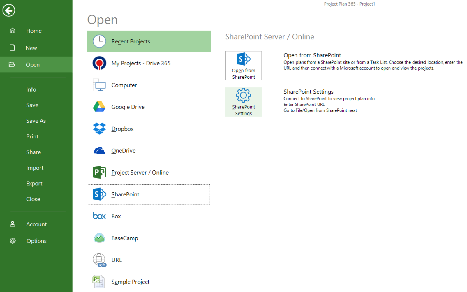 Open from SharePoint – Project Plan 365
