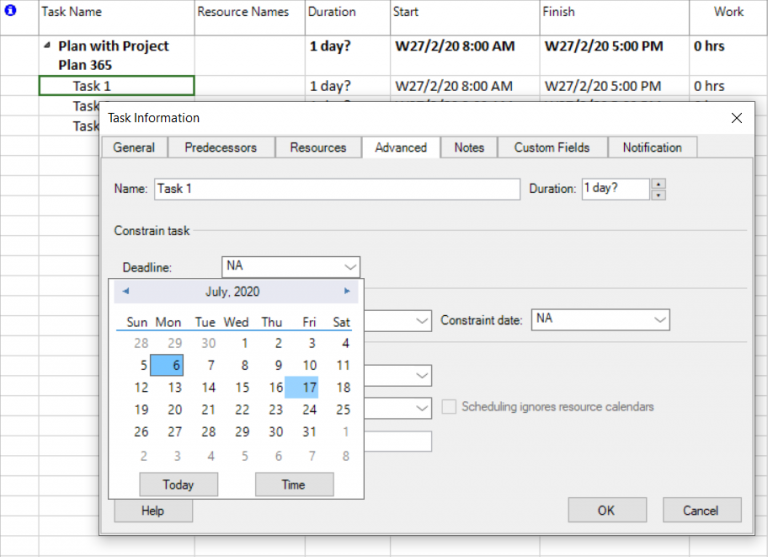 Deadlines - Project Plan 365