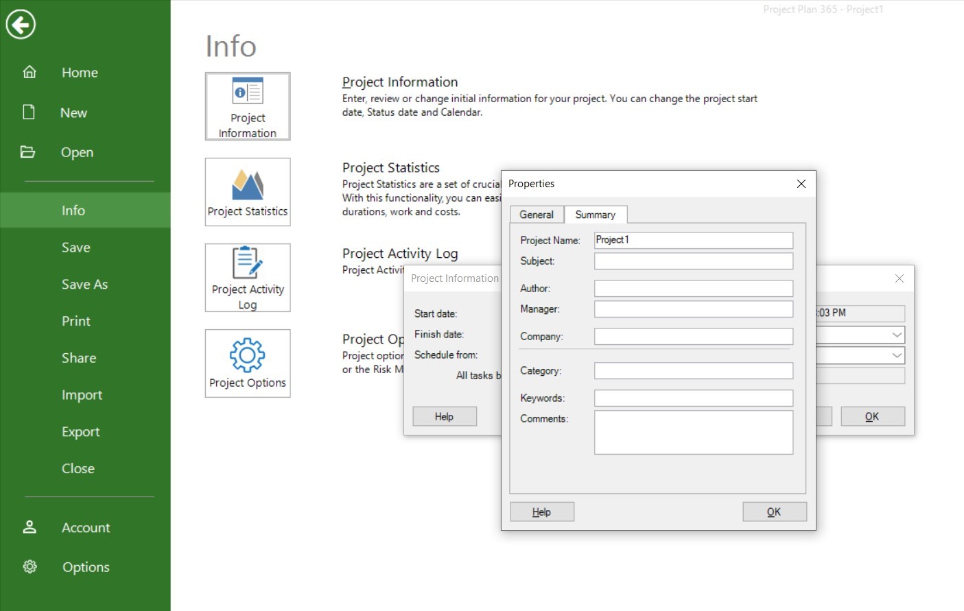 Properties – Project Plan 365