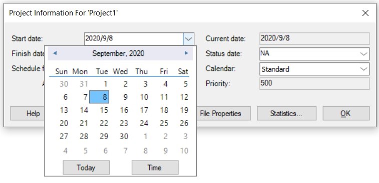 Set Project Start Date – Project Plan 365