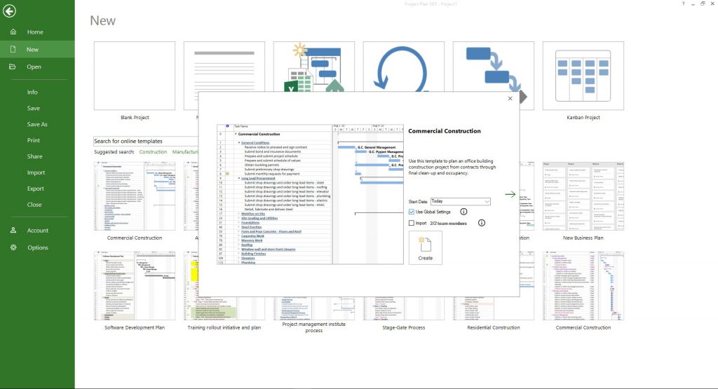 New from Template – Project Plan 365