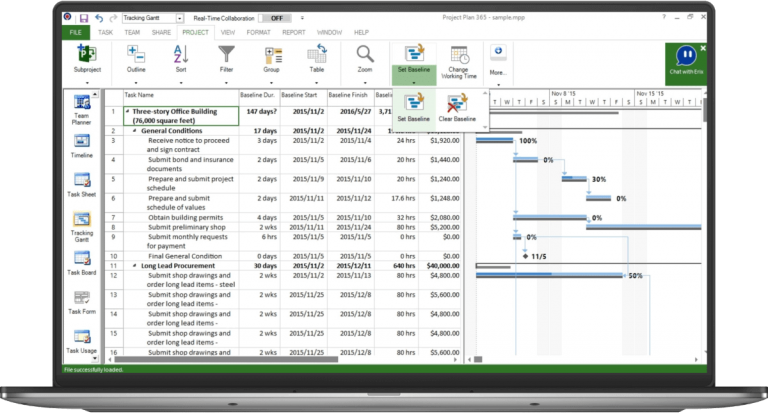 Set Project Baseline – Project Plan 365