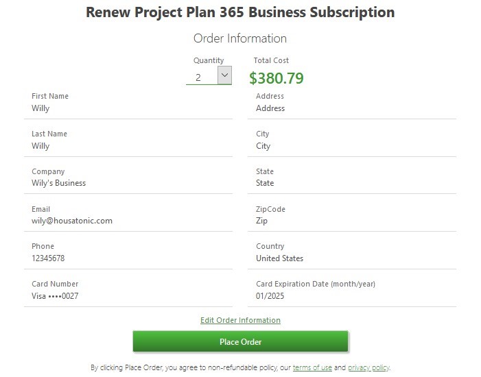 Renew Business Subscription – Project Plan 365