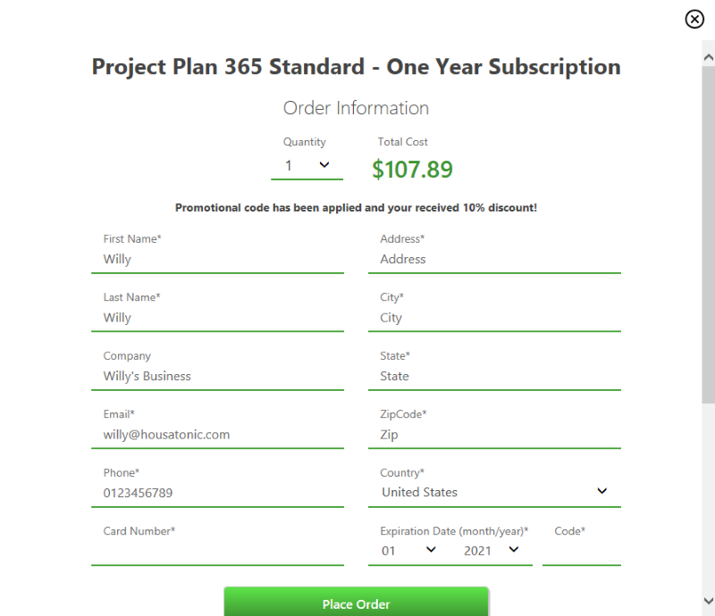 Purchase Standard Subscription – Project Plan 365