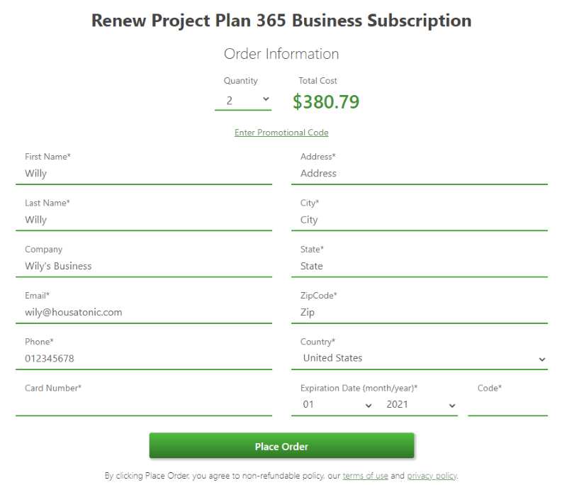 Renew Business Subscription – Project Plan 365