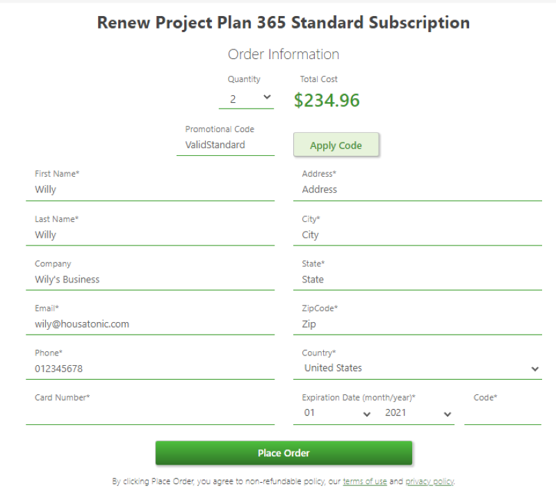 Renew Standard Subscription – Project Plan 365
