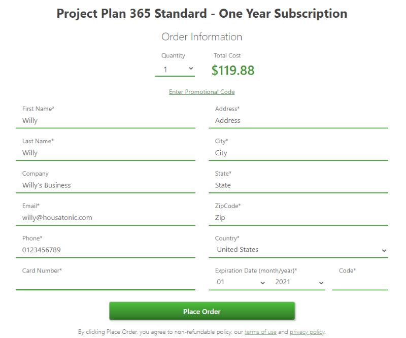 Purchase Standard Subscription – Project Plan 365