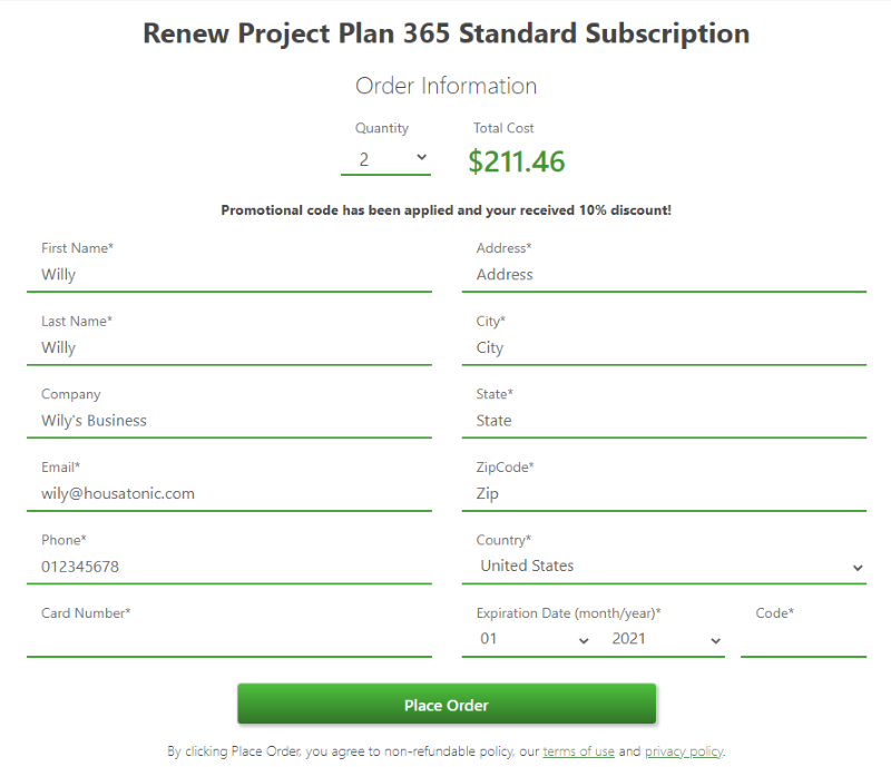 Renew Standard Subscription – Project Plan 365