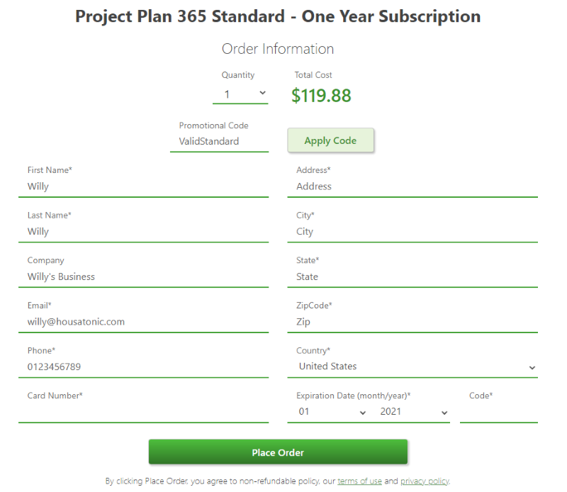 Purchase Standard Subscription – Project Plan 365