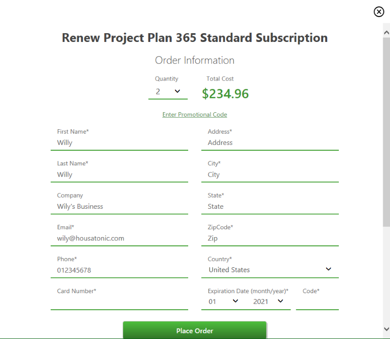 Renew Standard Subscription – Project Plan 365