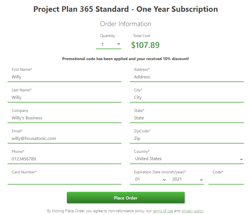 Purchase Standard Subscription – Project Plan 365
