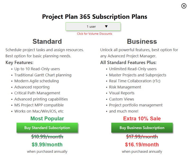 Purchase Business Subscription – Project Plan 365