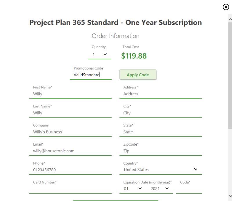 Purchase Standard Subscription – Project Plan 365