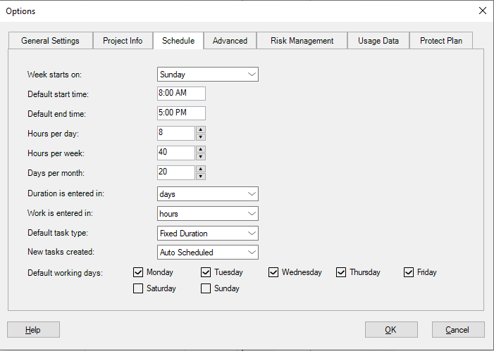 Change Working Days Project Plan 365