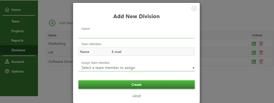 Manage Divisions – Project Plan 365