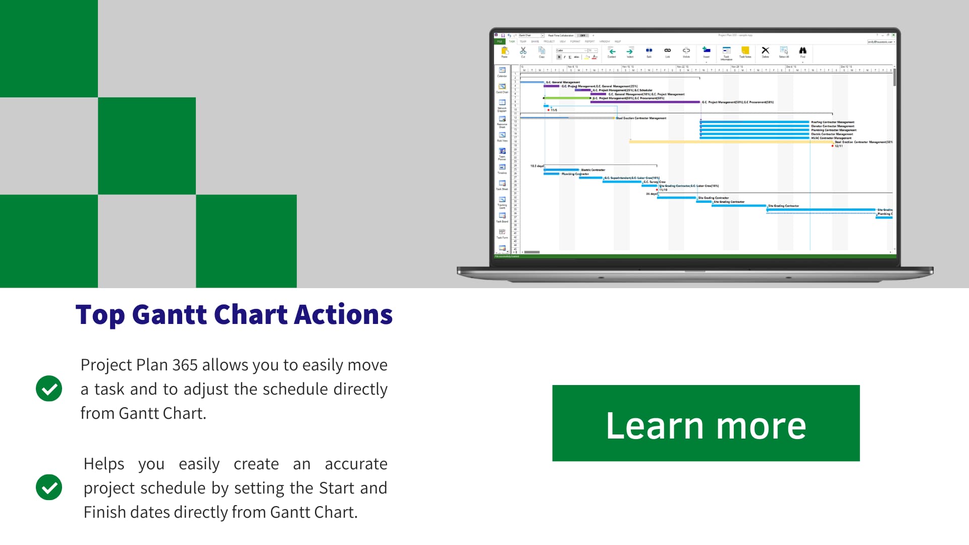 Top Gantt Chart Actions – Project Plan 365