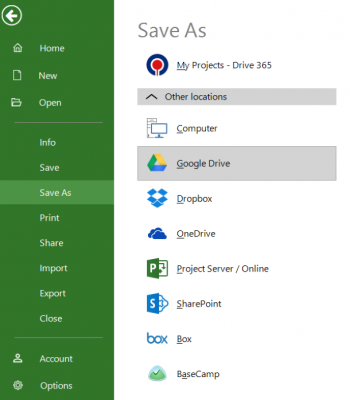 Open from Google Drive – Project Plan 365