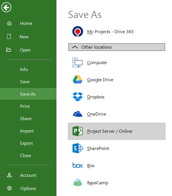 Open from Project Server – Project Plan 365