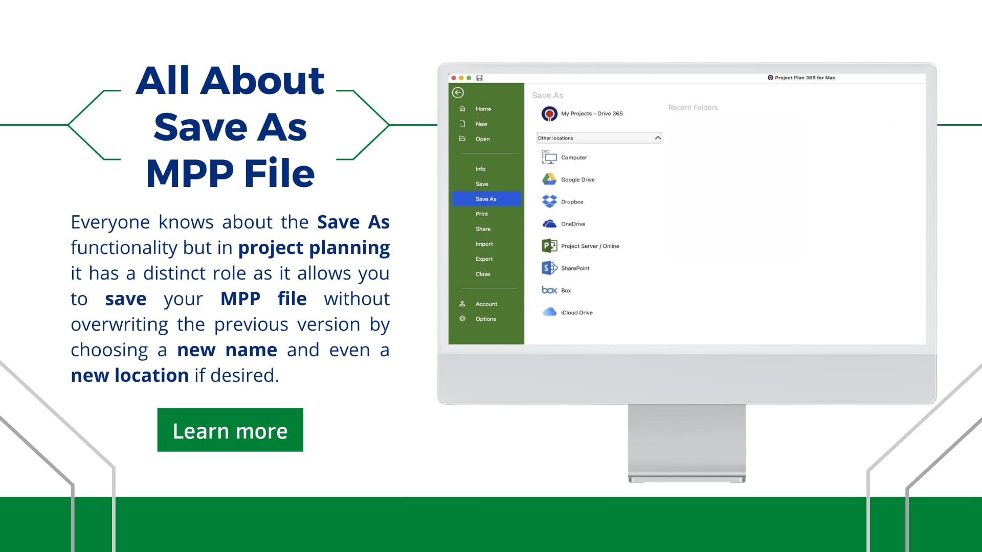 Save As MPP Files Project Plan 365