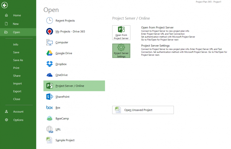 Open from Project Server - Project Plan 365