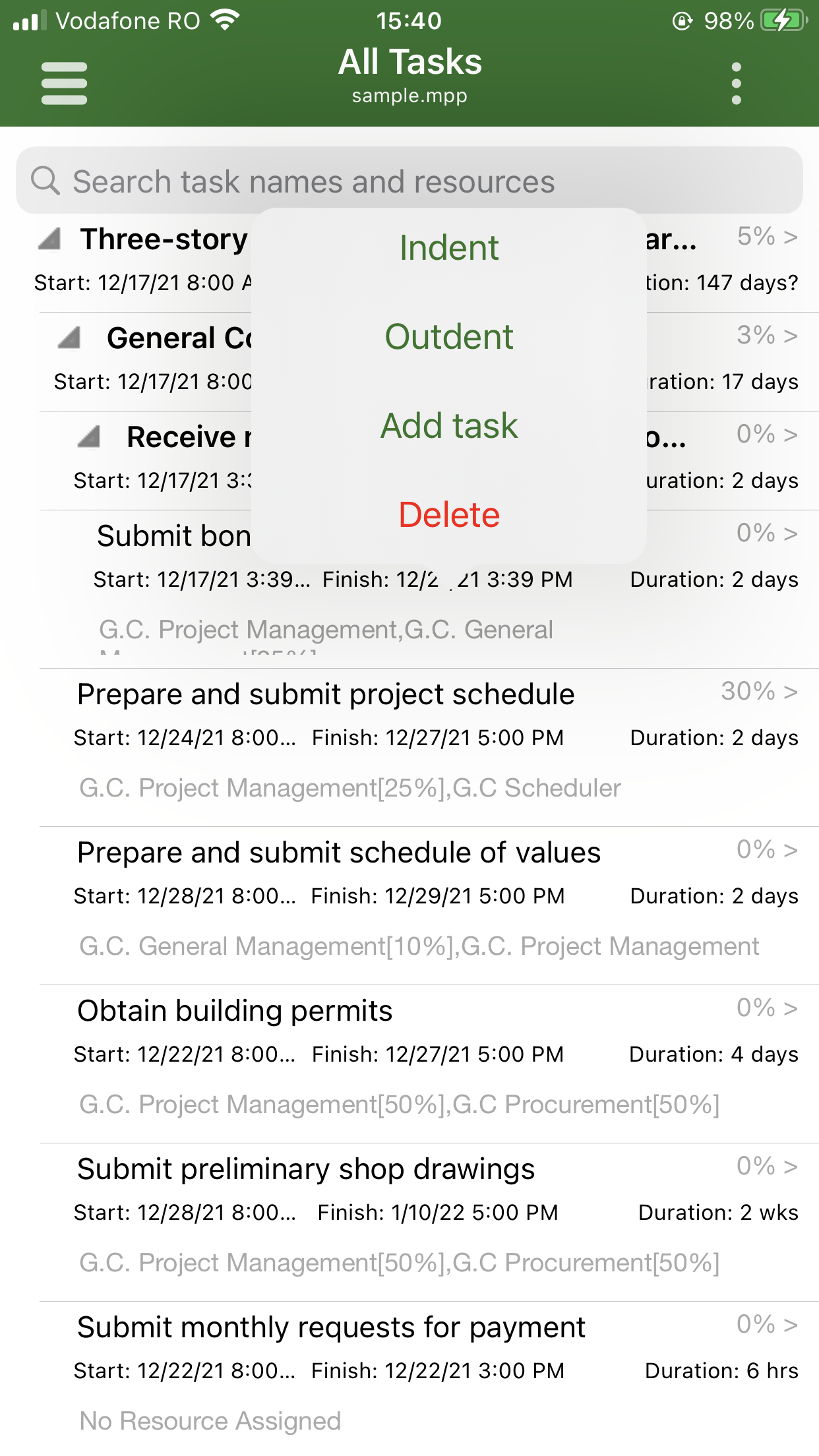 All Tasks view – Project Plan 365