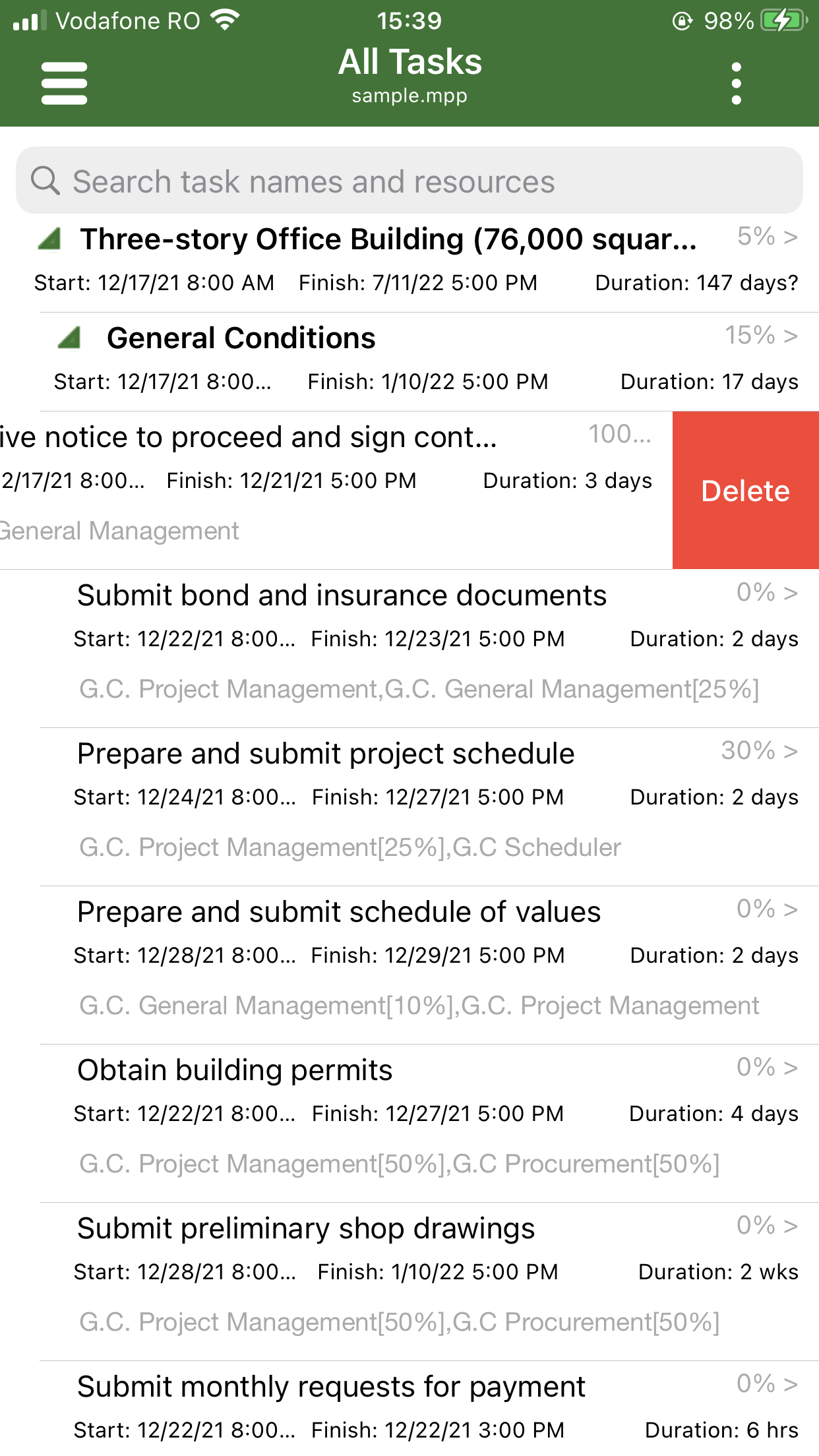 All Tasks view - Project Plan 365