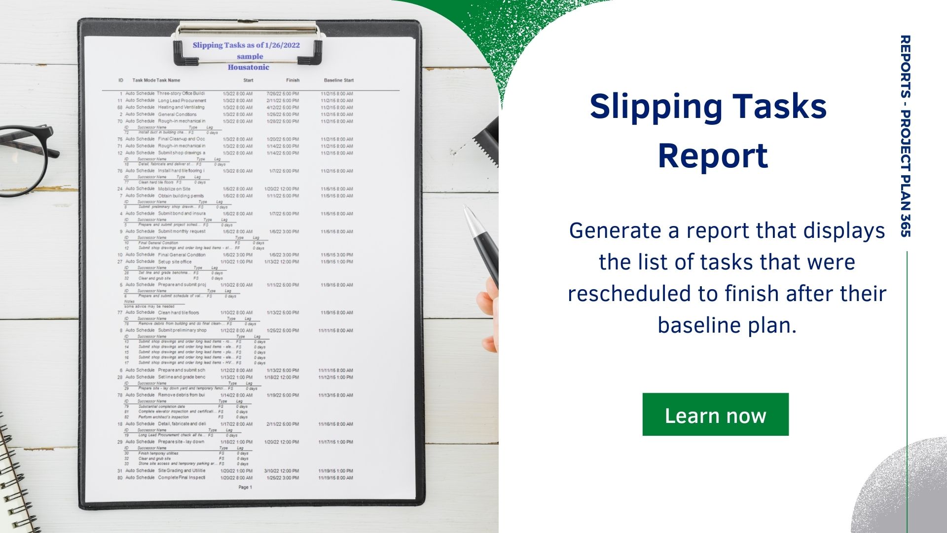 Slipping Tasks Report - Project Plan 365