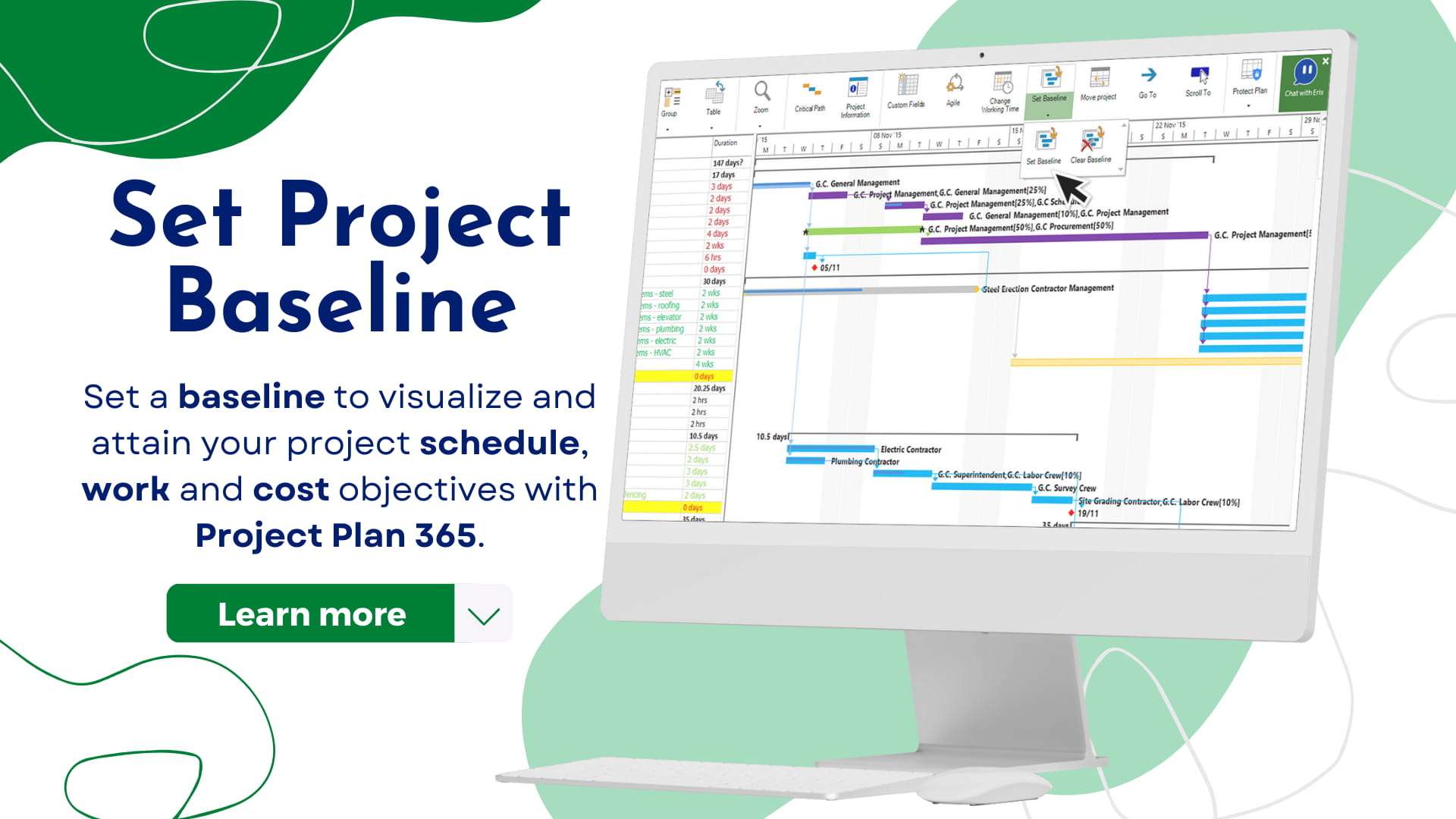 Set Project Baseline - Project Plan 365