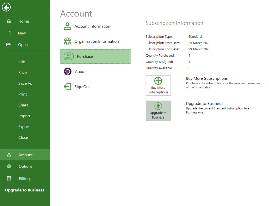 Purchase Business Subscription – Project Plan 365
