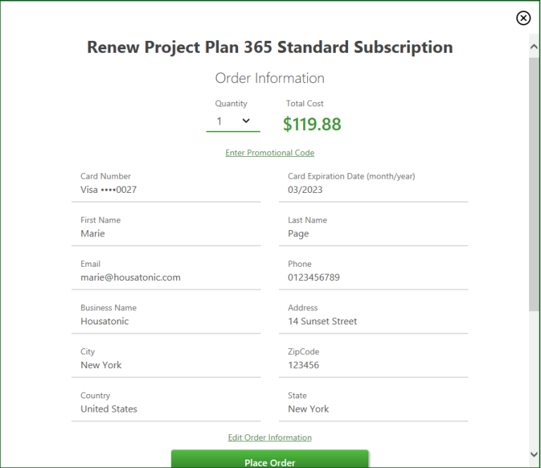 Renew Standard Subscription - Project Plan 365