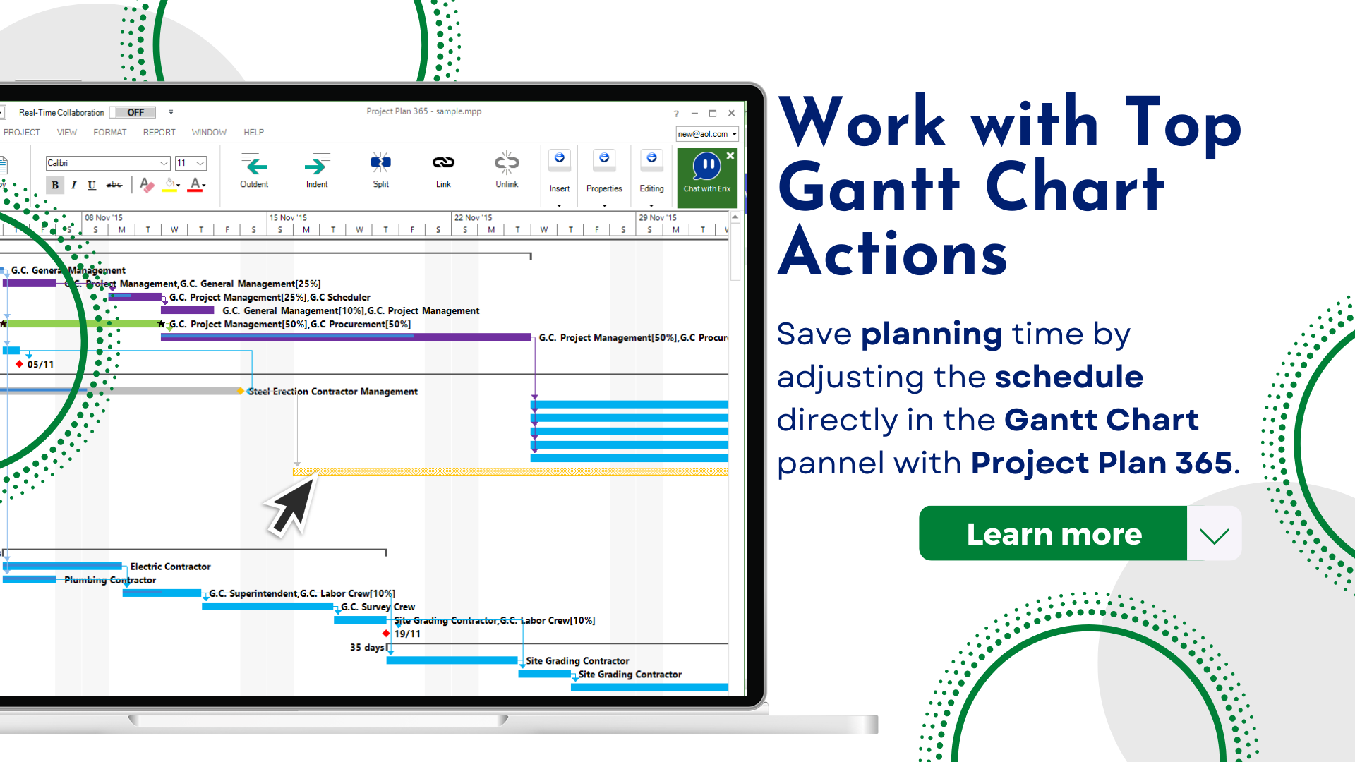 Top Gantt Chart Actions - Project Plan 365