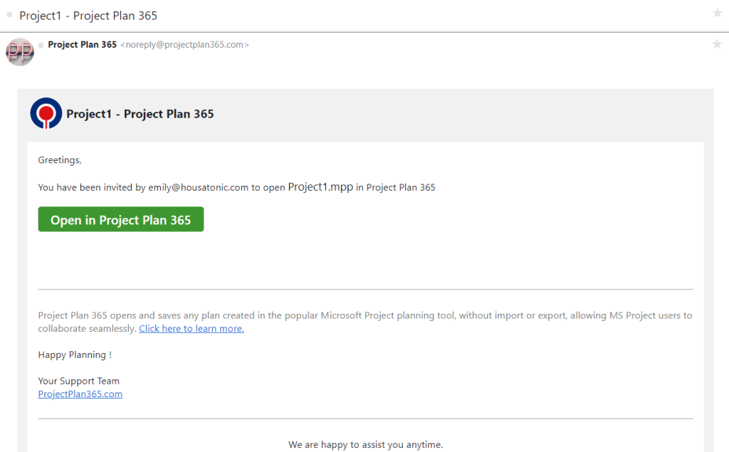 Open from Project Online – Project Plan 365