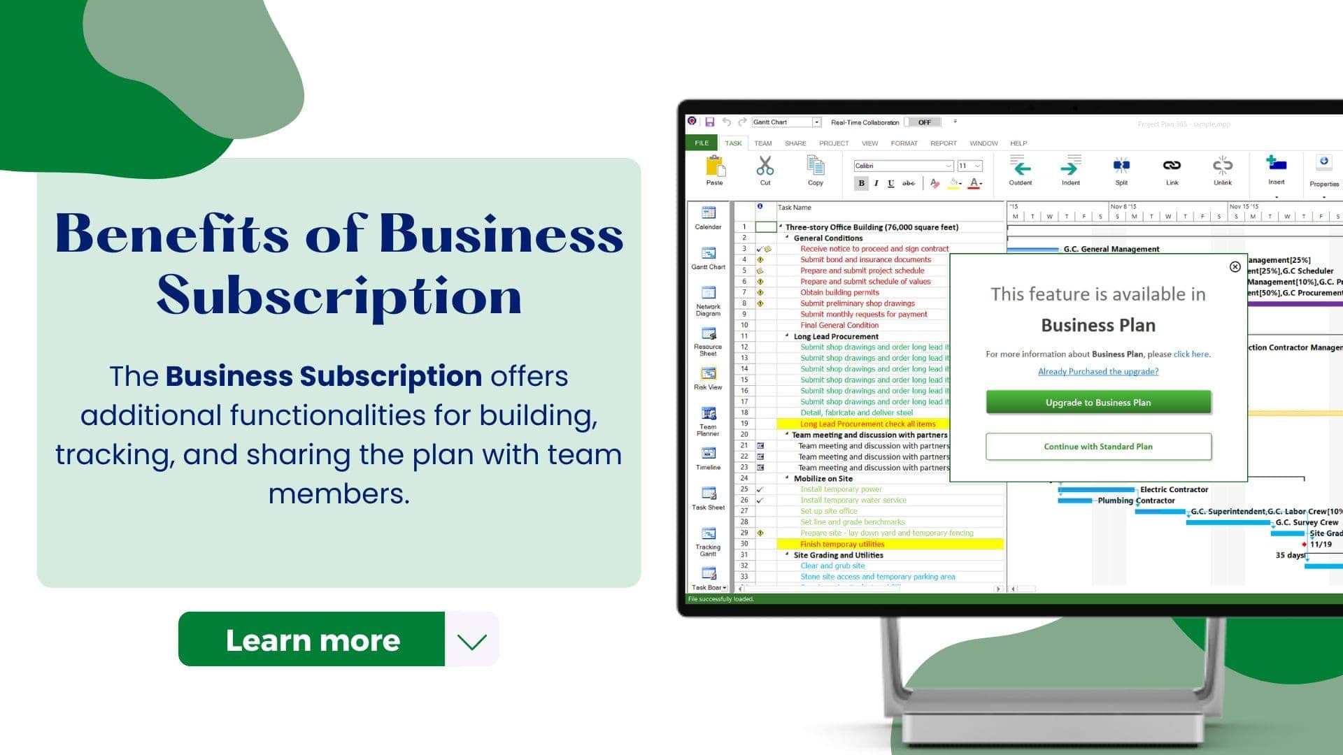 Benefits of Business Subscription - Project Plan 365