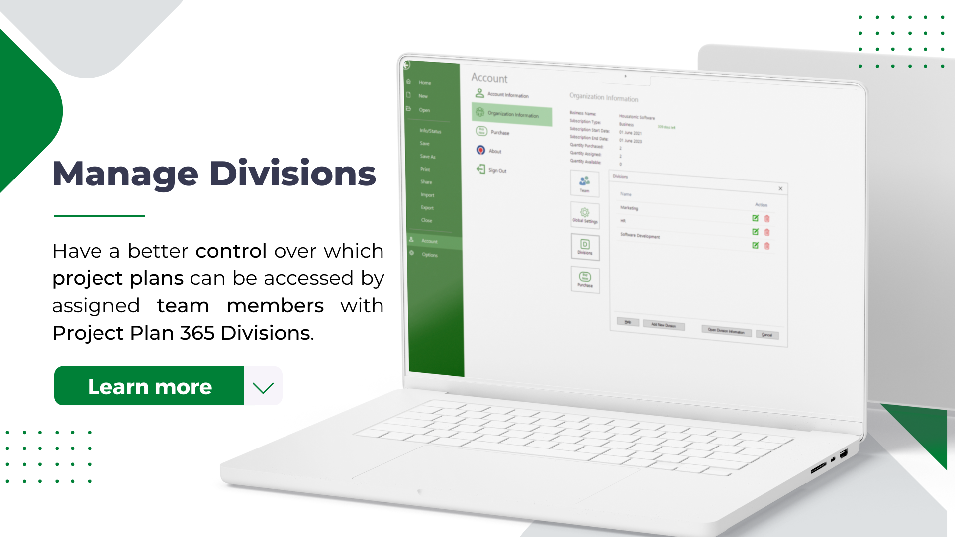 Manage Divisions - Project Plan 365