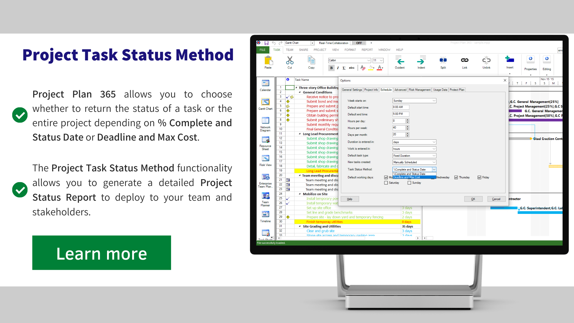 Project Task Status Method - Project Plan 365