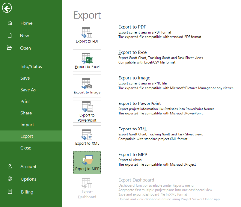 Export to MPP - Project Plan 365